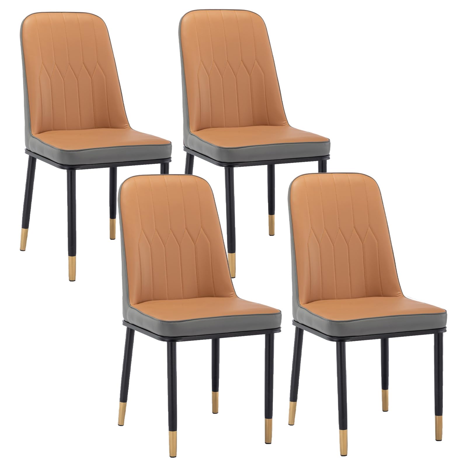 Aimerive Dining Chairs Set of 4, Upholstered Dining Room Chairs with Iron Gold Legs, Modern Armless Kitchen Chair Waterproof PU, Side Chairs with Soft Cushion for Living Room, Restaurant, Brown Grey