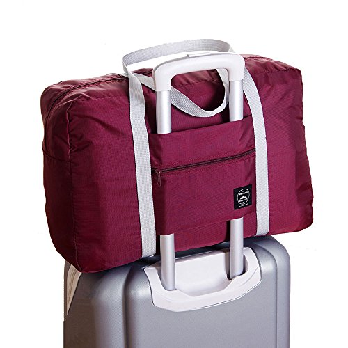 Foldable Travel Bag Luggage Storage for Sports Gym Water Resistant Nylon Canvas Duffel for Men, Women 32 Liter (Red)