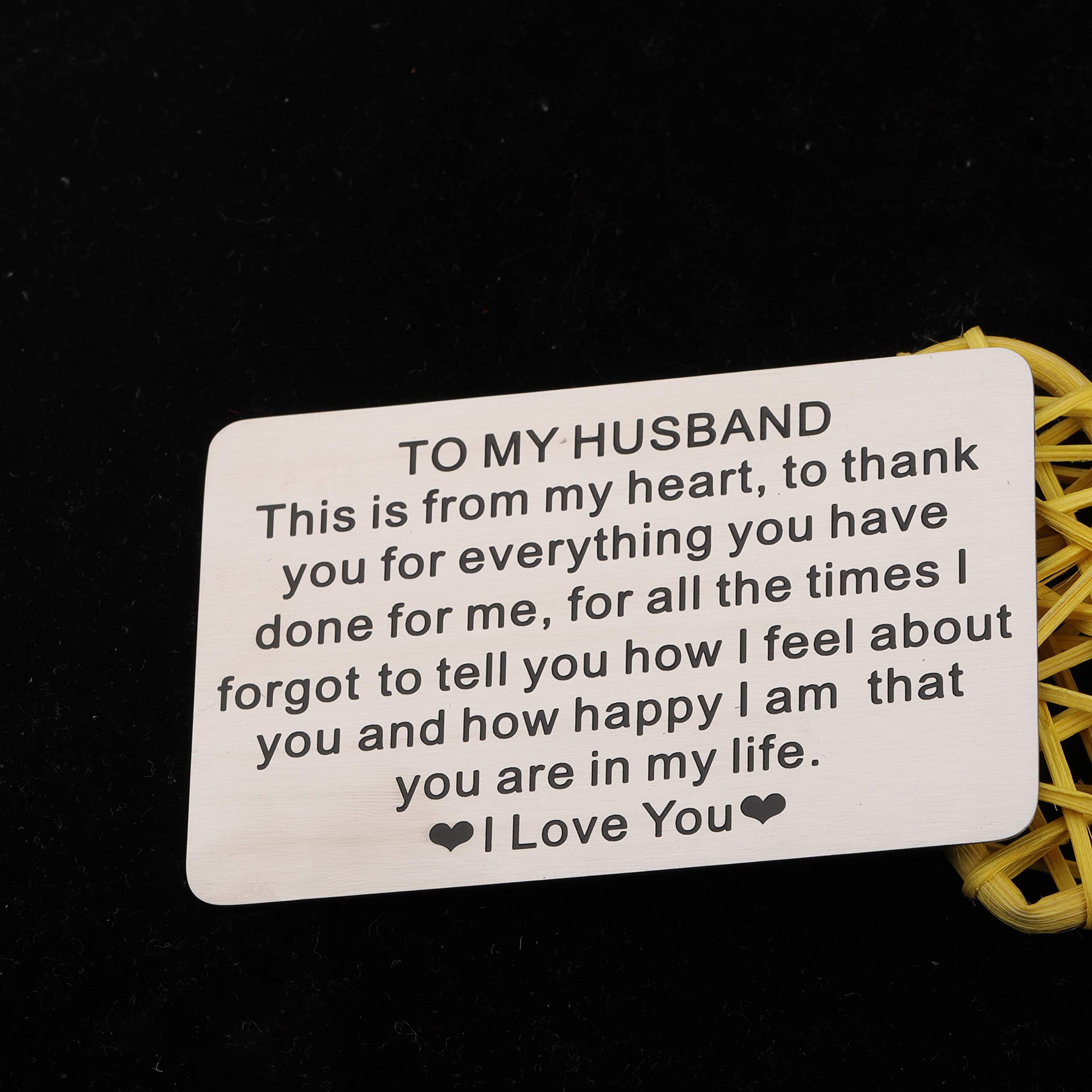 FUSTYLE Metal Wallet Card Insert Anniversar Gif for Husband Engraved Love Note Card You Are In My Life I Love You (silver)