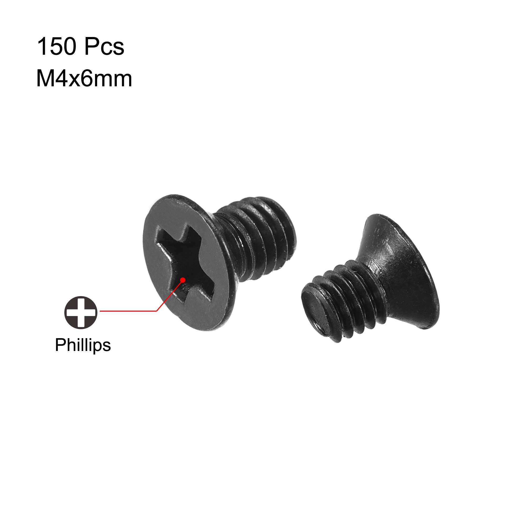 uxcell M4 x 6mm Phillips Screw Fastener Black for Laptop PC TV Fan Switch 150pcs