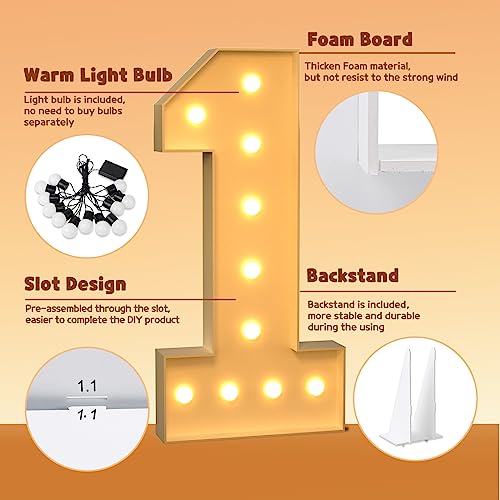imprsv 4FT Marquee Numbers, Marquee Light Up Numbers for 1st 21st Birthday Decorations, Marquee Light up Letters Anniversary Party Decor, Mosaic Numbers for Balloons Number 1, Pre-Cut Foam Board Kit