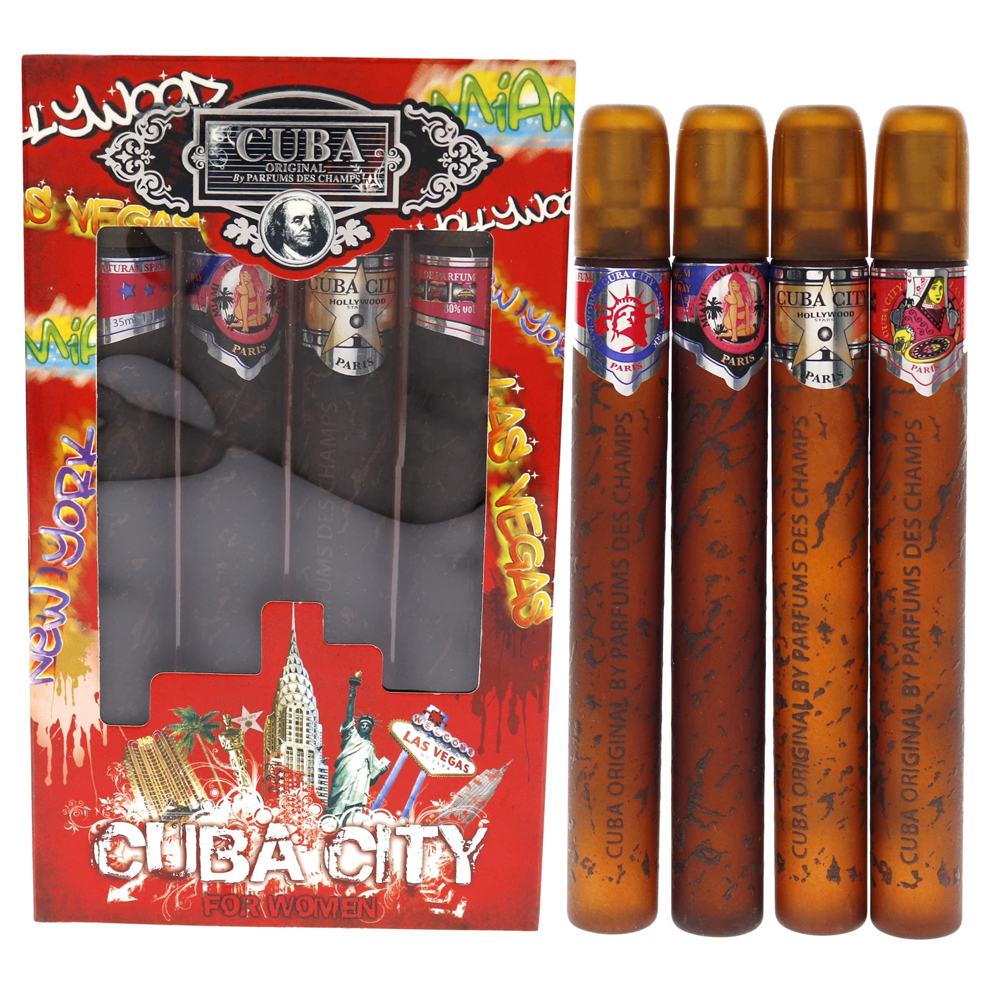 Cuba Cuba City Women 1.17oz Hollywood, 1.17oz Vegas, 1.17oz Miami, 1.17oz New York 4 Pc Gift Set (I0075457)