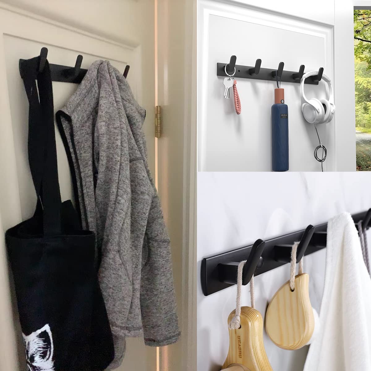 Gxfctys Coat Rack Wall Mount, Modern Wall Hooks for Hanging Coat Clothes Hats Bags with 4 Hooks, Space Aluminum Black Towel Rack for Kitchen Entryway Bathroom Bedroom (Style 1, 4 Hooks)