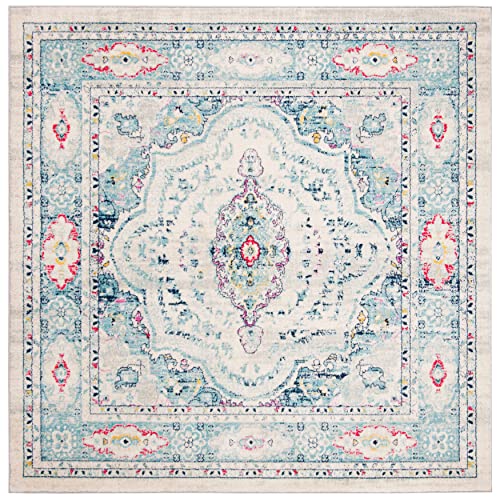SAFAVIEH Madison Collection Area Rug - 8' x 10', Light Grey & Blue, Oriental Boho Chic Distressed Design, Non-Shedding & Easy Care, Ideal for High Traffic Areas in Living Room, Bedroom (MAD926F)