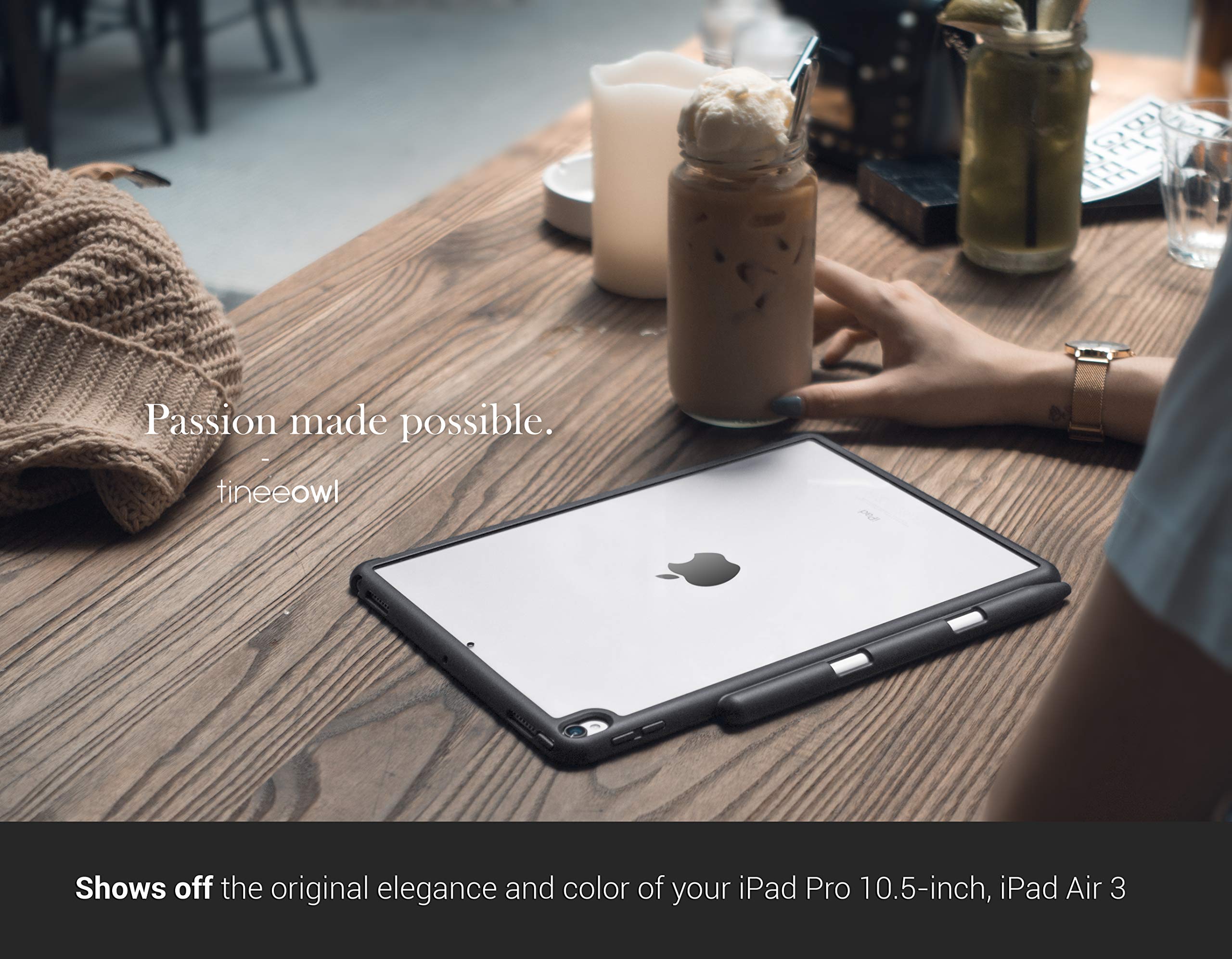 TineeOwl iPad Pro/Air 3 (10.5-inch) Case with Pencil Holder [Improved] Thin and Slim, Compatible with Apple Smart Keyboard and Smart Cover (Clear/Black)