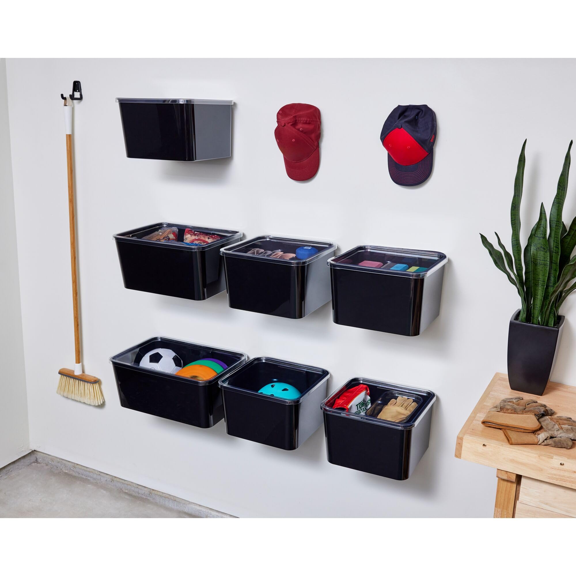 iDesign Storage Bin with Lid & Wall Mount Bracket, The Wallspace Collection – 18" x 12" x 8", Clear Bin
