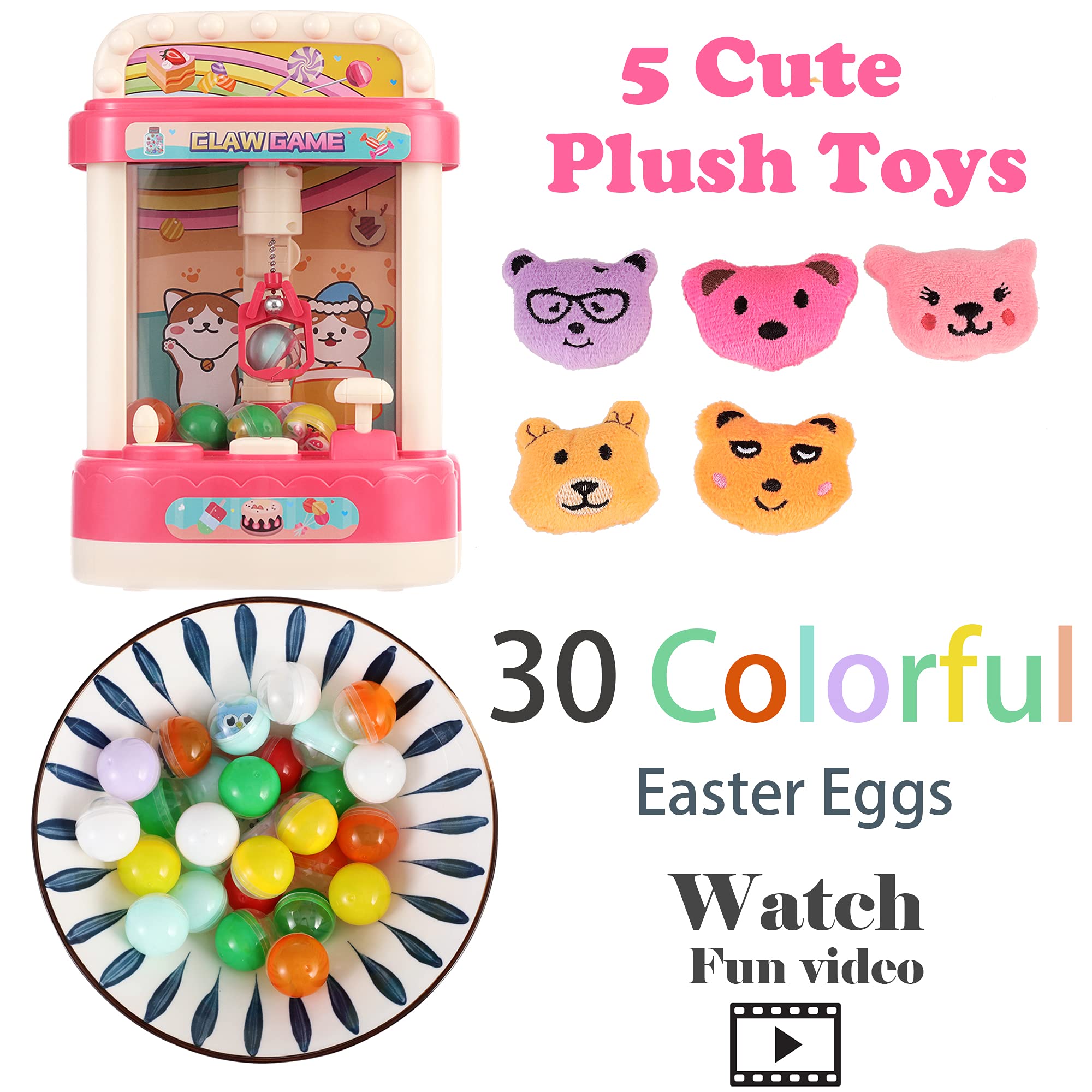 GcFoir Arcade Claw Machine Candy Crane Game Toy for Kids with Prizes Set - 50 Mini Toys Refill Prizes for Birthday (Pink)