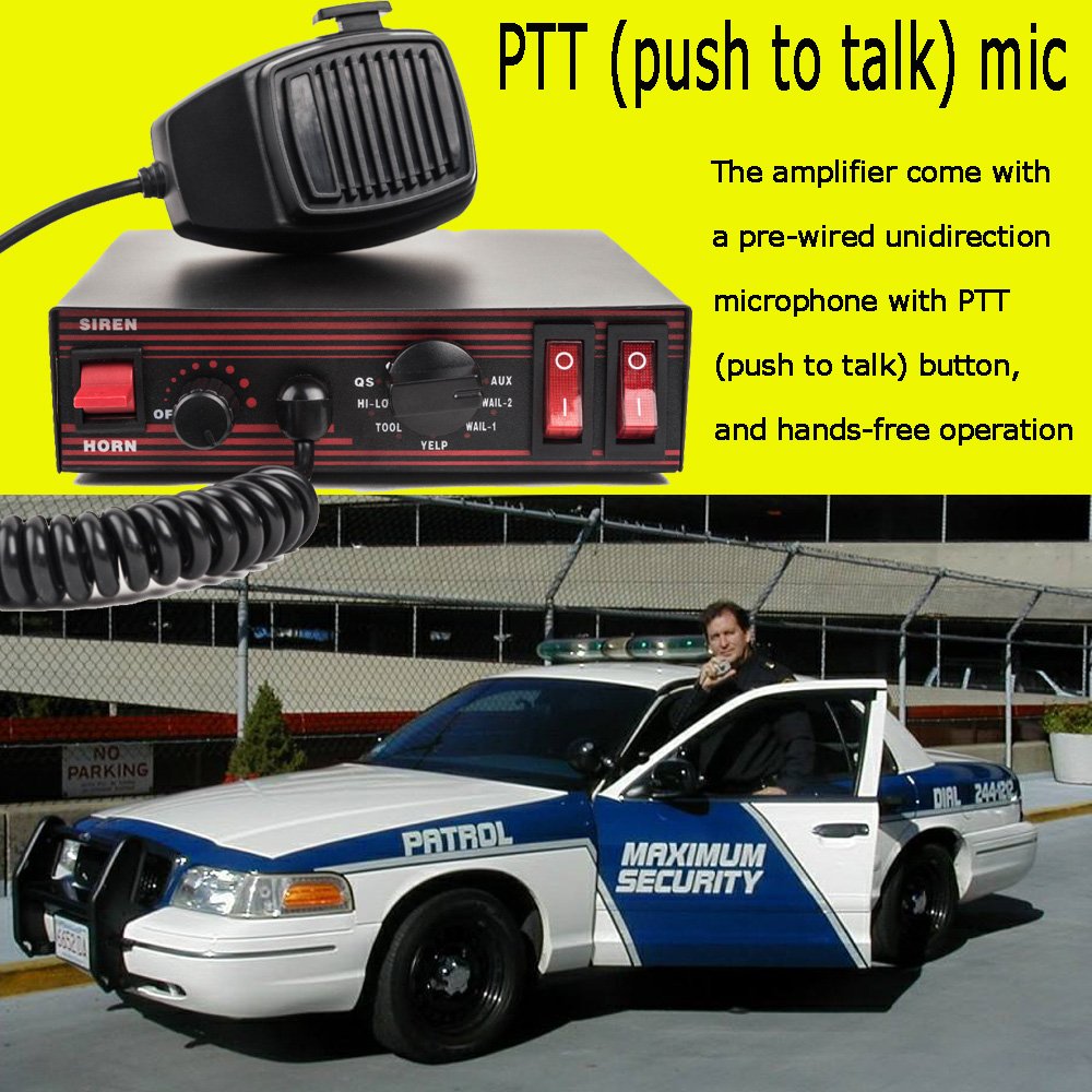 YHAAVALE CJB200E Amplifier Police Siren & Metal Ultra Slime Octagon Flat Speaker,DC12V 100W 8 Tones Wired Mic Loudspeaker Emergency Electronic PA System