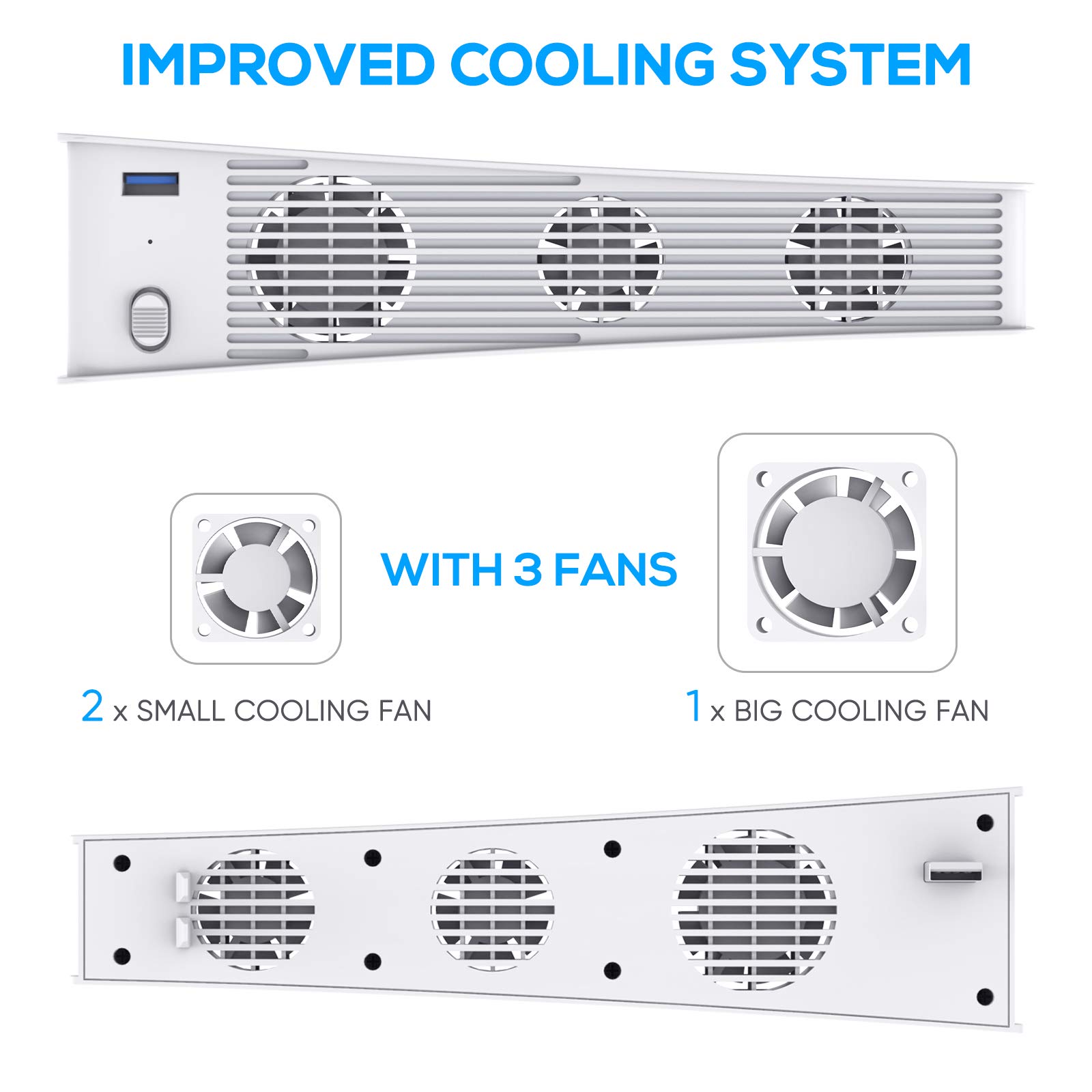 FYOUNG Slim Cooling Fan for Sony Playstation 5 Digital Edition & Ultra HD Console, Cooling System for PS5 with 3 Cooling Fans and USB Port (White)