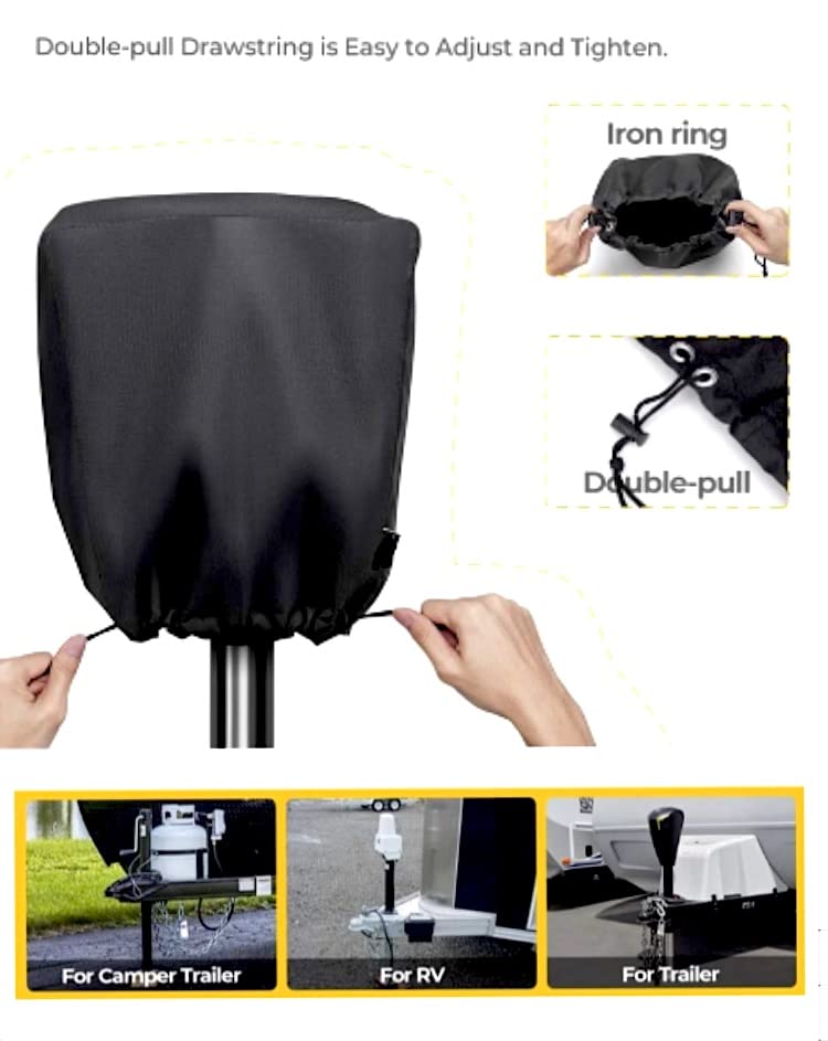 Heavy Duty & Waterproof Tow Jack Cover, Electric Tongue Trailer Jack Protective Universal Head Cover, black