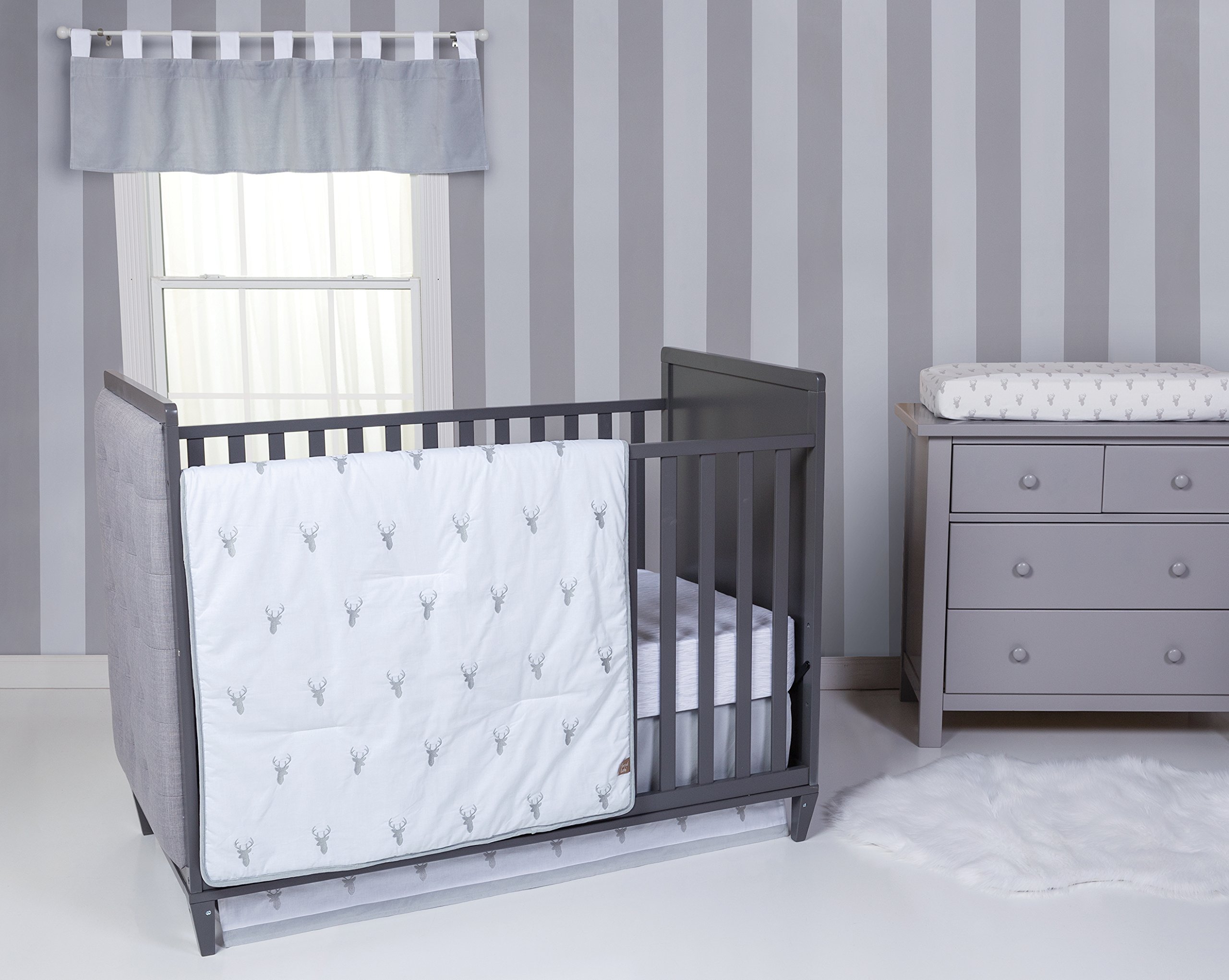 Trend Lab Stag Head 3 Piece Crib Bedding Set, Can Be Used As A Blanket Or A Playmat for Tummy Time, Includes Quilt, Fitted Crib Sheet and Skirt