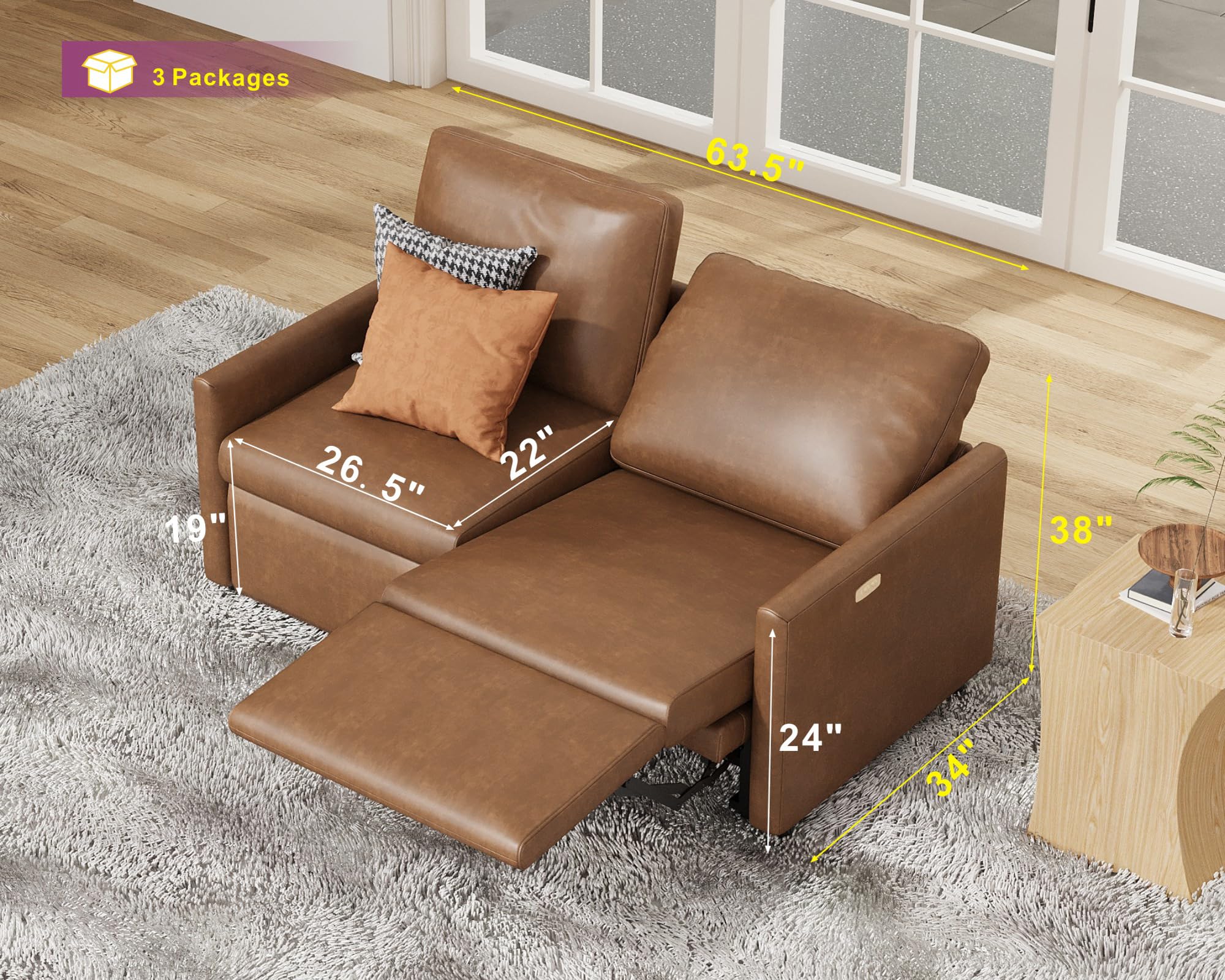 AMERLIFE Power Recliner, Reclining Sectional Sofa, Single Left Recliner Loveseat Sofa with USB Port, Leather Modular Sofa for Living Room