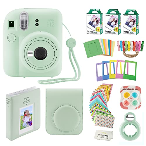 Fujifilm Instax Mini 12 Instant Camera with Case, 60 Fuji Films, Decoration Stickers, Frames, Photo Album and More Accessory kit (Mint Green)