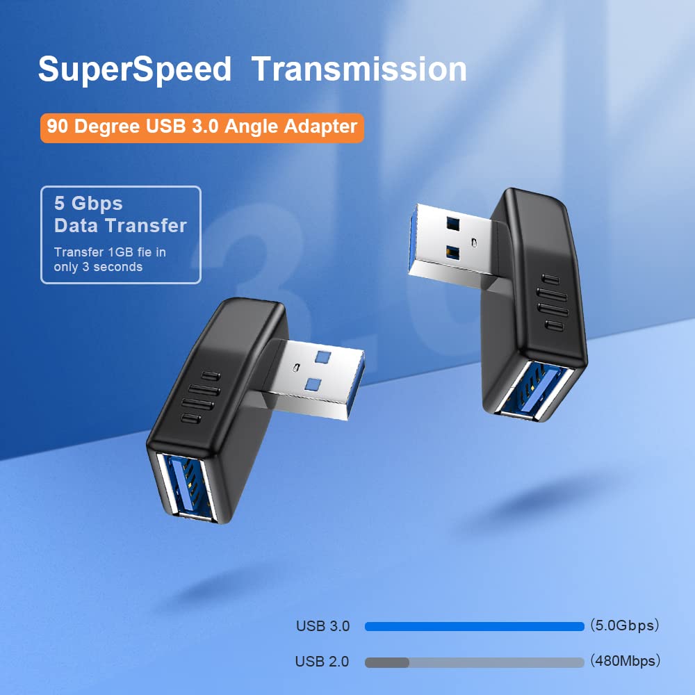 Oxsubor USB 3.0 Adapter 90 Degree Male to Female Coupler Connector Plug Left Angle and Right Angle
