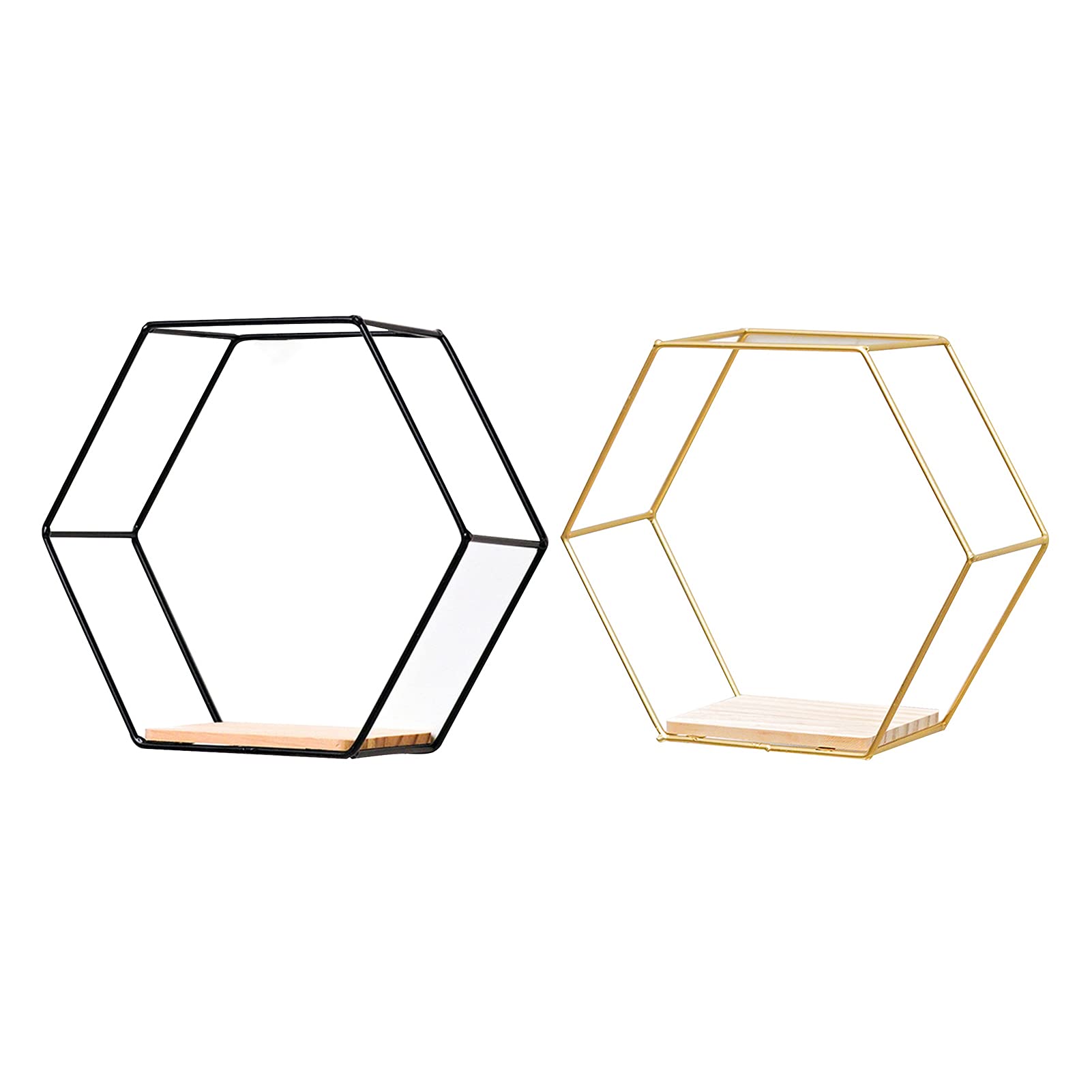 Bluelanss Hexagonal Floating Shelves Wall Shelf, Rustic Shelves, Metal Wall Shelves for Bedroom,Bathroom,Living Room,Kitchen,Home Office, Wall Plant Holder Flower Pot Planter Stand Home Decor Black S