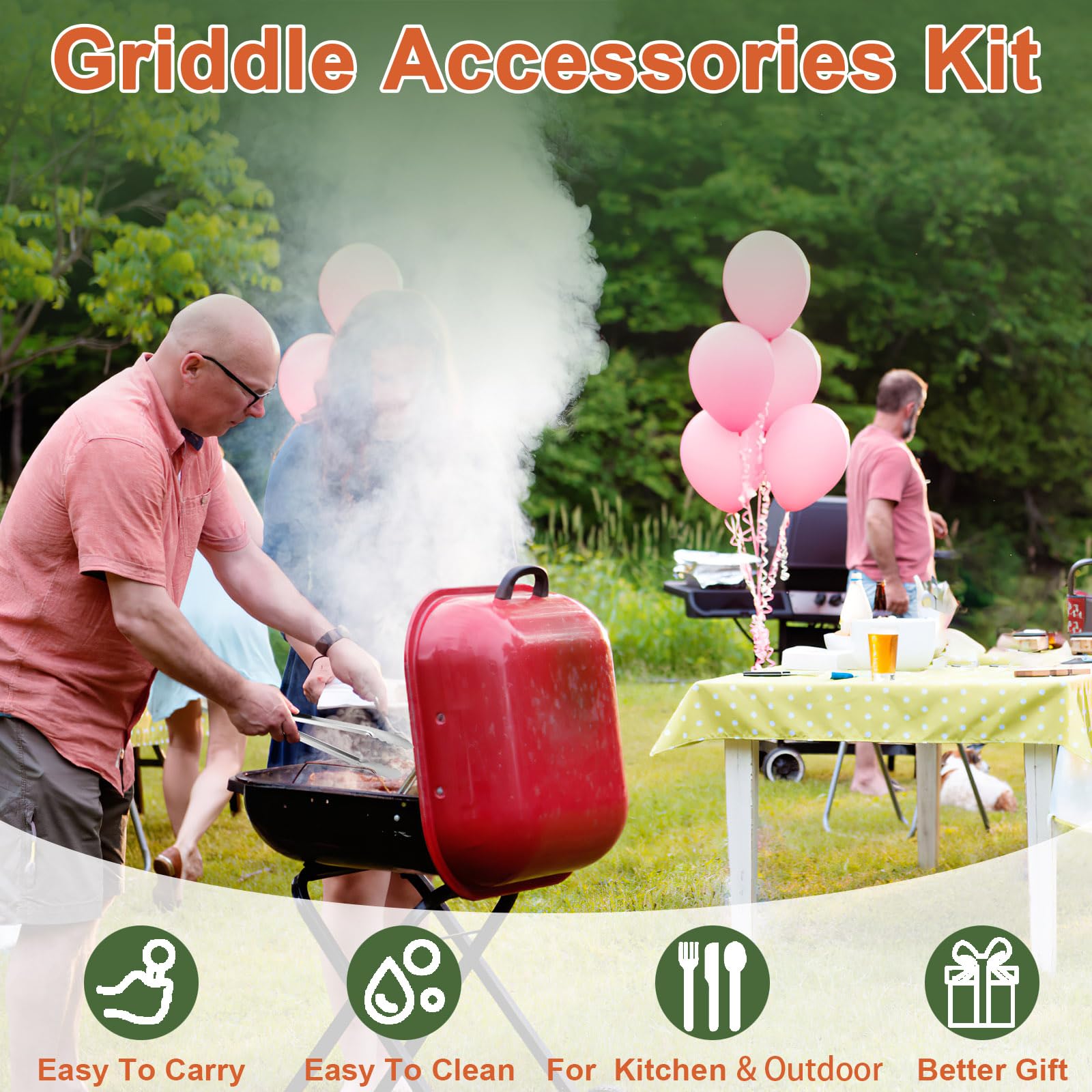 AIKKIL Griddle Accessories Kit, 18 pcs Flat Top Grill Accessories Kit, Professional BBQ Grilling Accessories Set, Enlarged Spatula, and More Griddle Tools