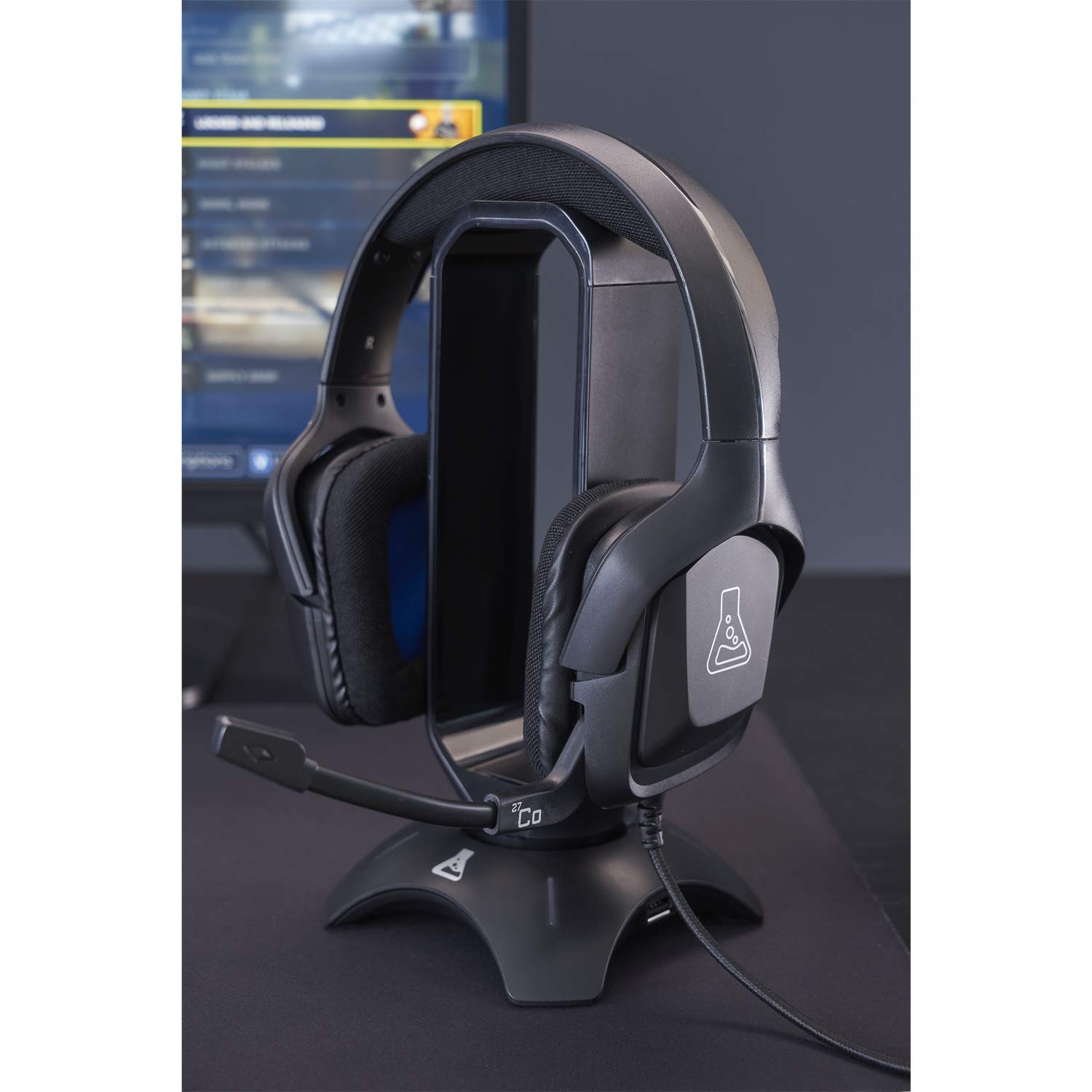 G-LAB KORP Cobalt PS4 Gaming Headset - Stereo Audio Gaming Headset, Ultra Light, High Bass - Microphone 3.5mm Jack for PC PS4 Xbox One Mac Nintendo Switch Tablet Laptop Smartphone (Black)