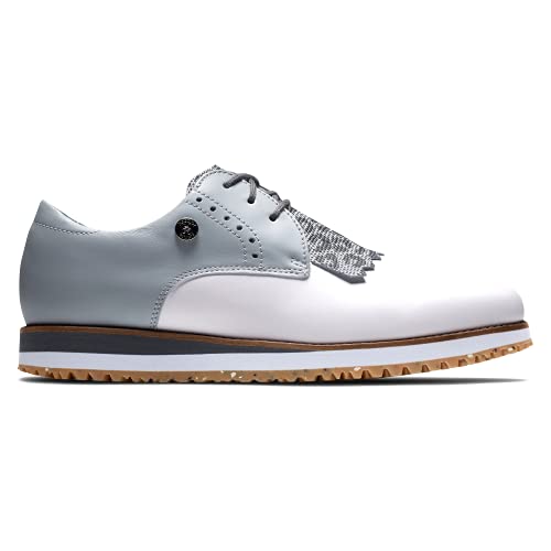 FootJoy Women's Sport Retro Previous Season Style Golf Shoe, White/Grey/Leopard, 9