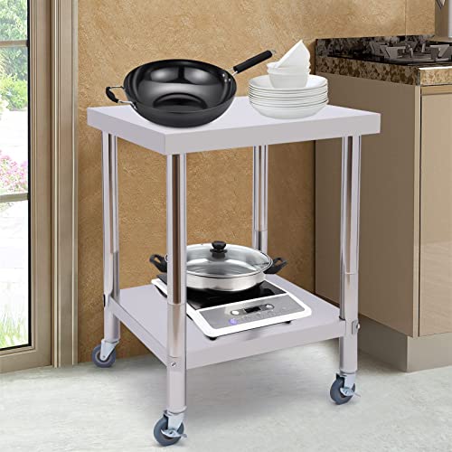 Food Prep Stainless Steel Table, Commercial Heavy Duty Food Prep Worktable, Work Table with Under-shelf Suitable for Restaurant, Home, Medical Offices and Hotel
