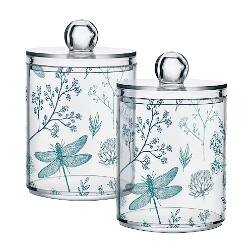CHSIN 2 Pack Qtip Holder Dispenser with Lids, Dragonfly Storage Containers, Bathroom Canisters Organizer for Cotton Ball,Cotton Swab,Cotton Round Pads,Floss H120308 (g286930256p746c790s1724)