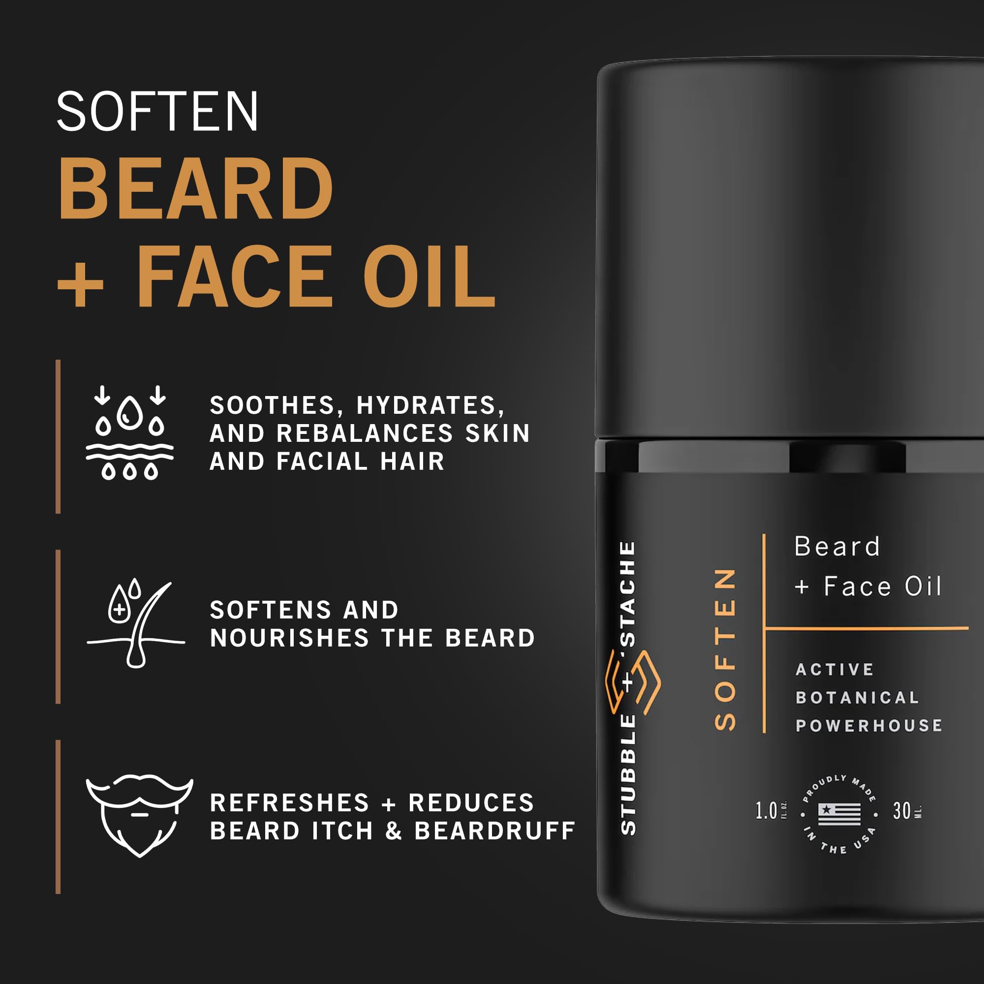 stubble & stache Hydrating Beard & Face Oil for Men – Unique Blend of Cold-Pressed Oils to Soften, Hydrate, and Refresh Skin & Beard – Naturally Scented, Perfect for Daily Grooming – 1 fl oz