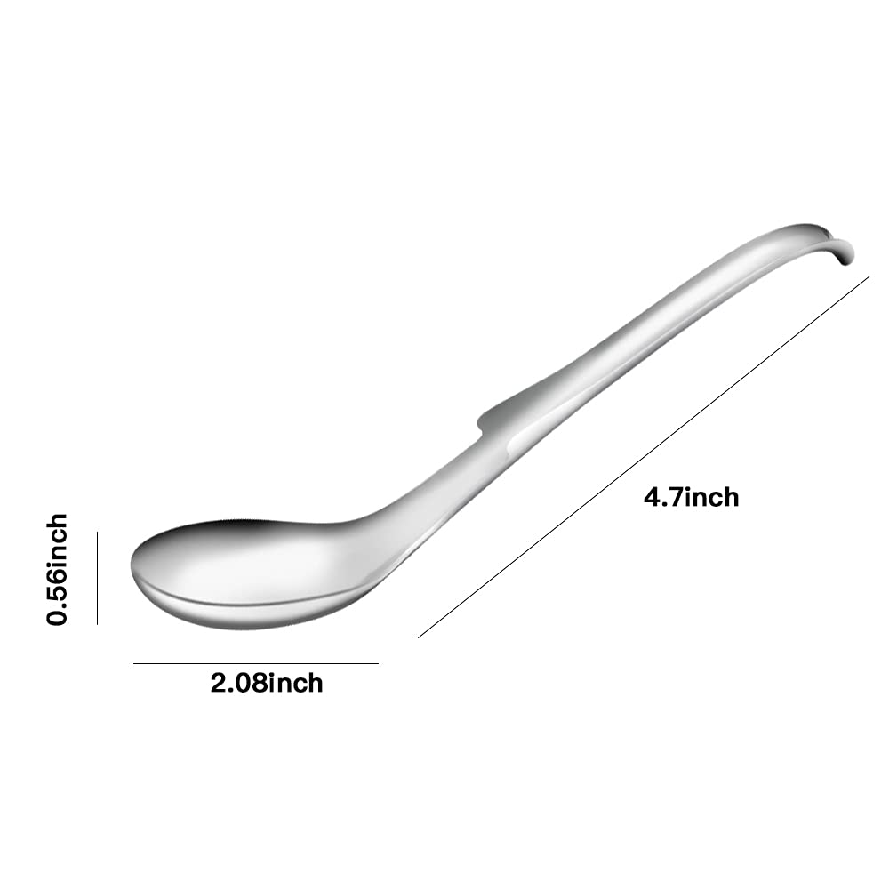 Asian Soup Spoons,Stainless Steel Dinner Spoons 10pcs Rice Spoons, Chinese Won Ton Soup Spoon, Notch and Hook Style