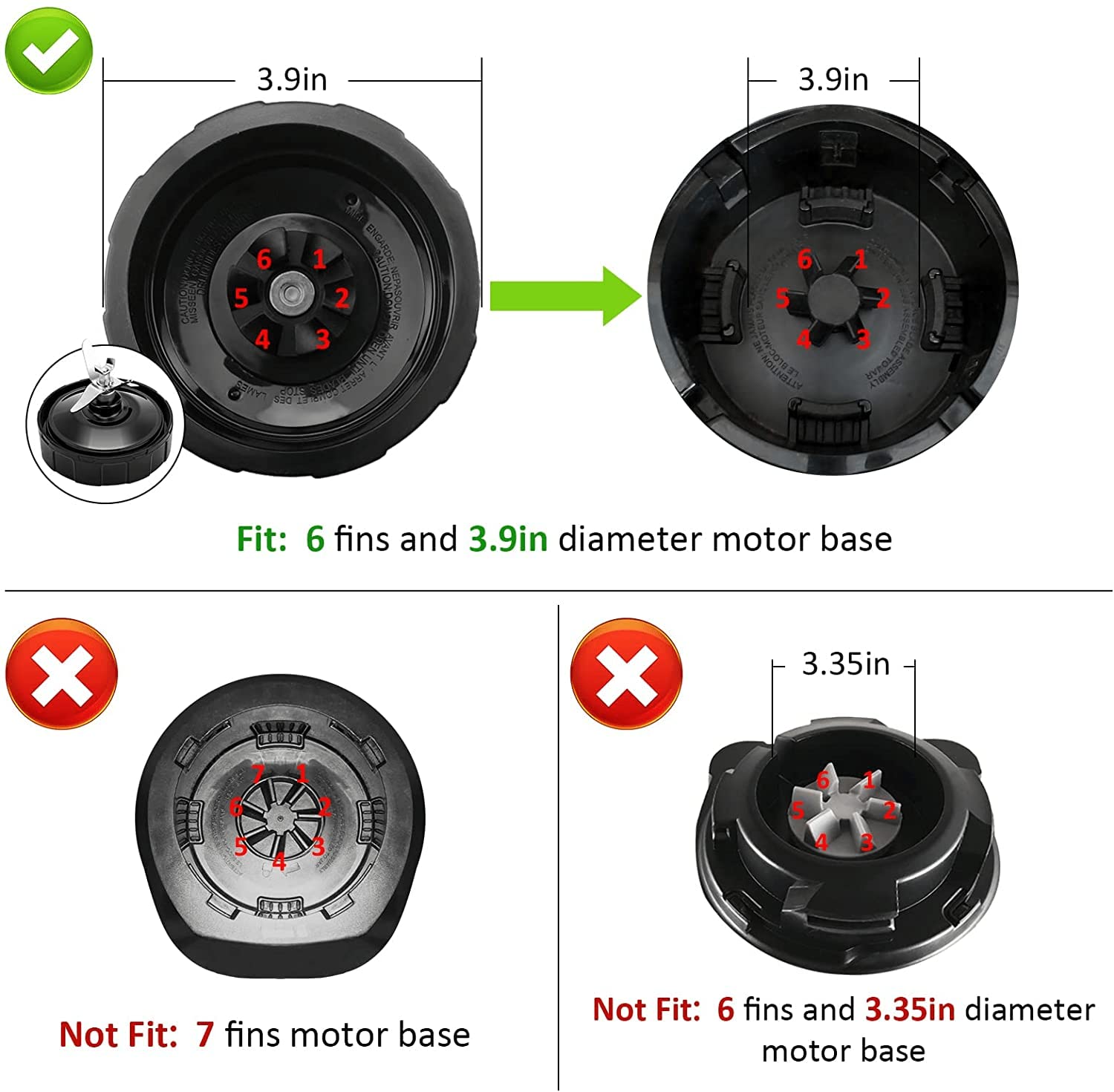 for Blender Blade Replacement 6 Fins Pro Extractor Blade for Nutri Ninja Auto iQ BL480W-70 BL480D-30DOB BL450-70 BL451-70 BL454-70 BL455-70 BL481-70 BL482-70 Only Fit for 18 24 32 oz, No 16oz