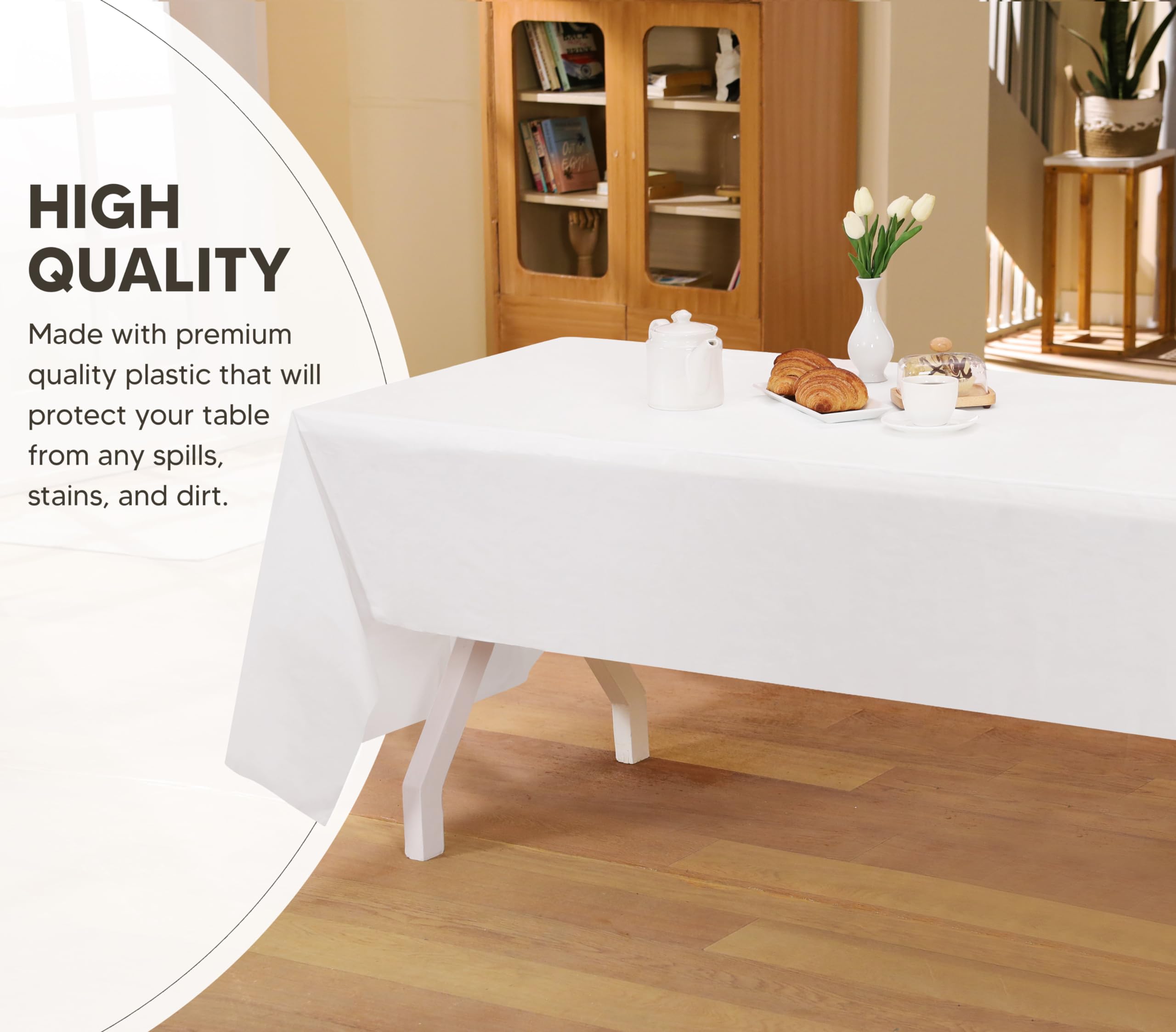 Utopia Kitchen Plastic Table Cloth Disposable (12 Pack - 54x108 Inch) White Rectangle Tablecloth Waterproof Stain Resistant Party Table Cover