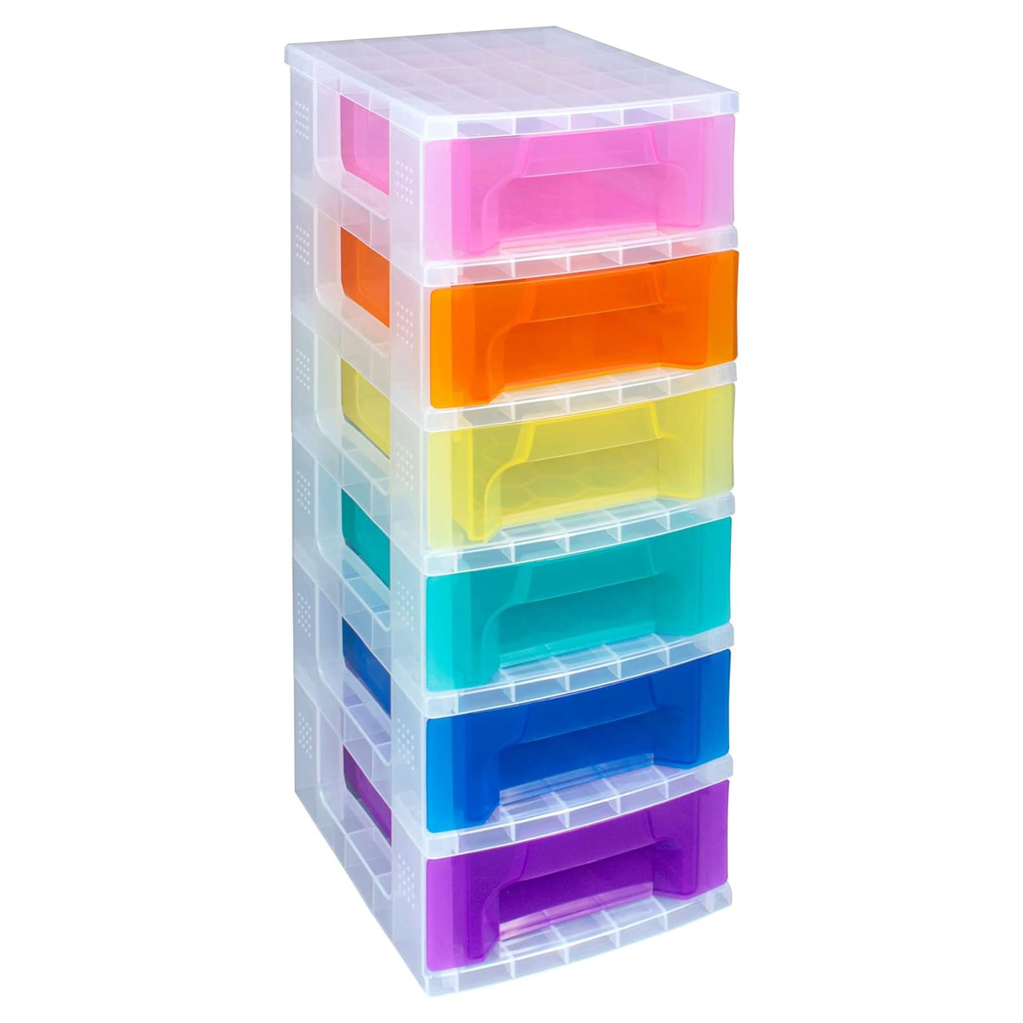 Really Useful Box 6-Drawer Cart Organizer, Plastic Storage Drawers, Home Storage Organizer with Removable Castor Wheels, Rainbow