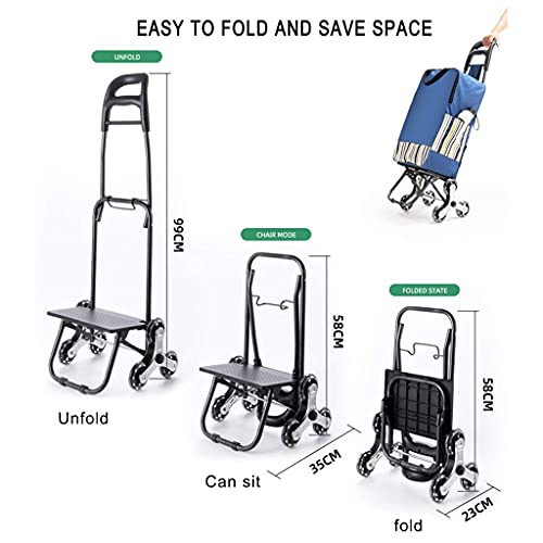 ATAAYHousehold Portable Shopping cart Foldable Hand Trolley Trolley Trolley 35L Large Capacity with Stairs and Waterproof Function (Blue 99 * 35 * 30.5cm) (Blue 99 * 35 * 30.5cm)