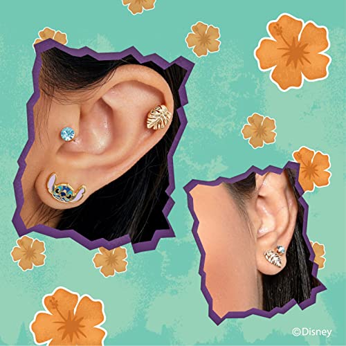 Disney Girls Stitch Earrings 3-Piece Set - Gold Plated 3 Stitch Stud Earrings for Girls - Officially Licensed Stitch Jewelry