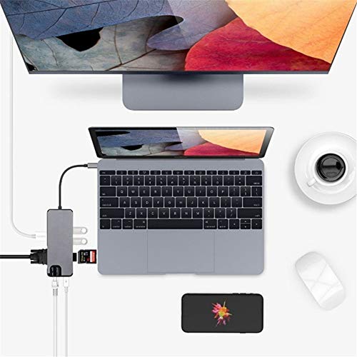 ZPLJ High-Speed 8 in 1 USB Extension Splitter with Ethernet Port 4K HDMI 2 USB 3.0 and 1080P VGA PD Charging Support SD TF Card Reader Compatible for Flash Drive Laptops USB Hub Adapter Portable