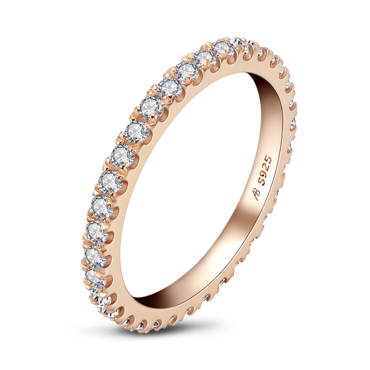 AINUOSHI Erllo 1.5mm Full Eternity Bands for Women 925 Sterling Silver Micropave Cubic Zirconia Ring (Rose Gold Color, 4)