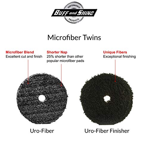 Buff and Shine URO-Fiber Microfiber Pad for Car Compounding, Cutting, Buffing, Waxing, and Polishing - Compatible with Long-Throw, High-Action, Dual-Action, and Random Orbital Polisher - 6 in (1 Pad)