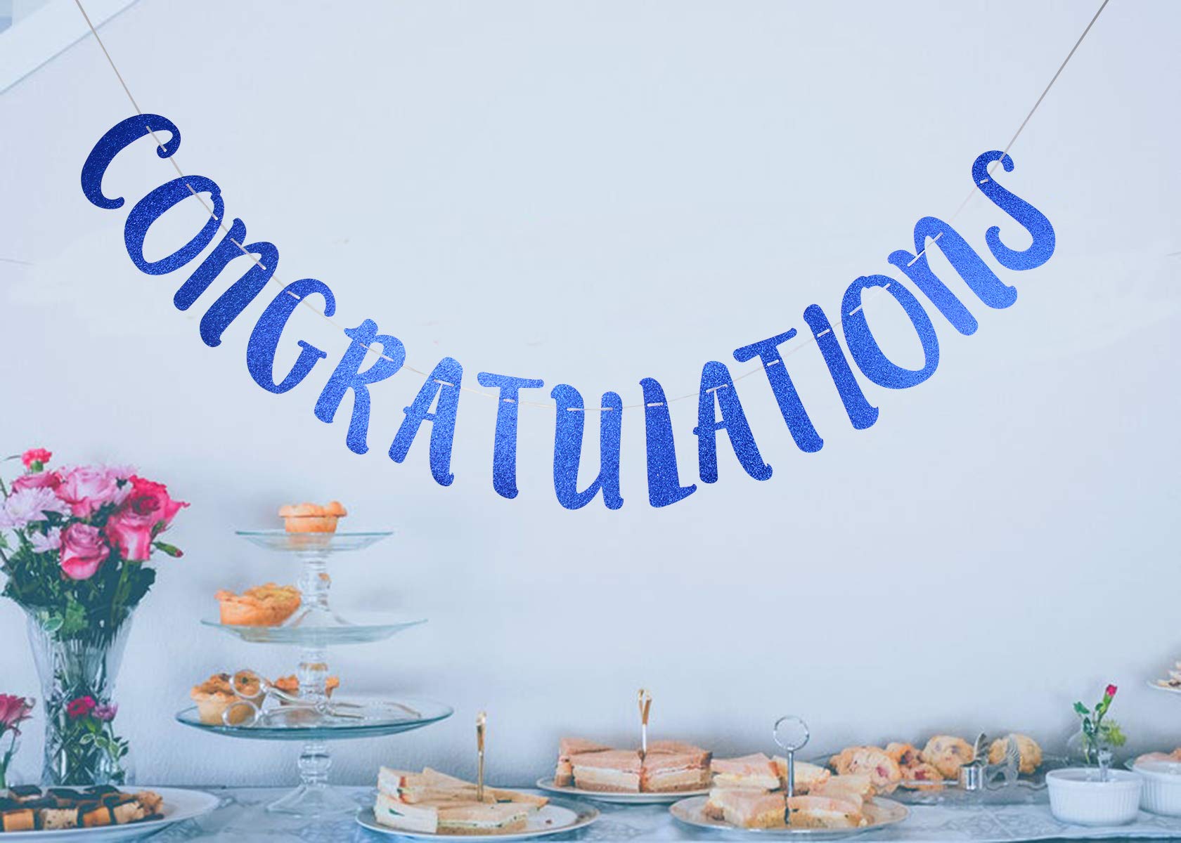 Blue Glitter Congratulations Banner, Congrats Grad Well Done Graduate 2024 We are So Proud of You Graduation Party Bunting Decorations Supplies Backdrop