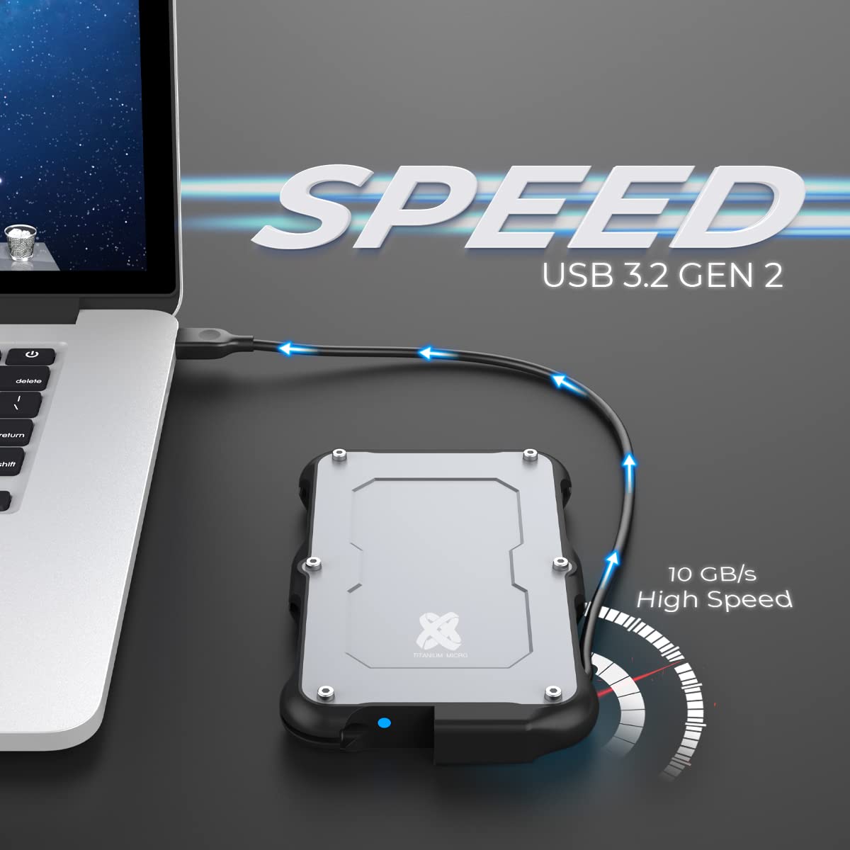 Titanium Micro 2TB External SSD, Titanium One Portable SSD - Up to 500MB/s, USB 3.2 Gen 2 USB-C USBA, Rugged IP66 Water Resistance, Drop Proof, External Solid State Drive Storage for PC Mac Smartphone