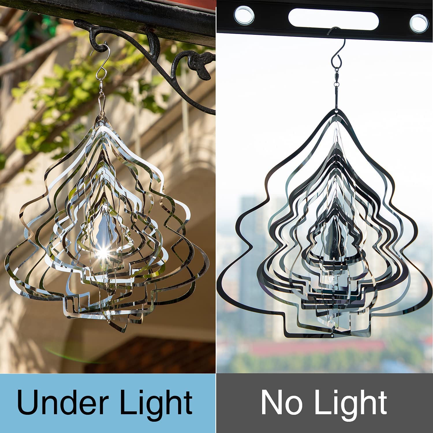Blueyets Wind Spinner Hanging Outdoor Garden Sculpture & Statues Sun Catcher Reflect Light for Home 3D Metal Crafts Ornaments Decoration Kinetic Art Outside Decor Gift Ideas for Women, Tree Shape