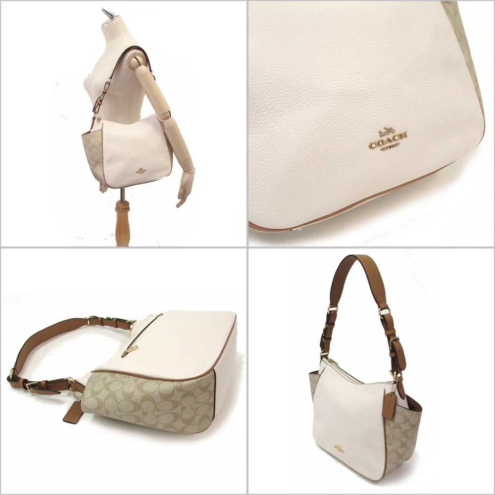 COACH Womens Rori Signature Canvas Shoulder Bag Handbag Light Khaki Chalk New