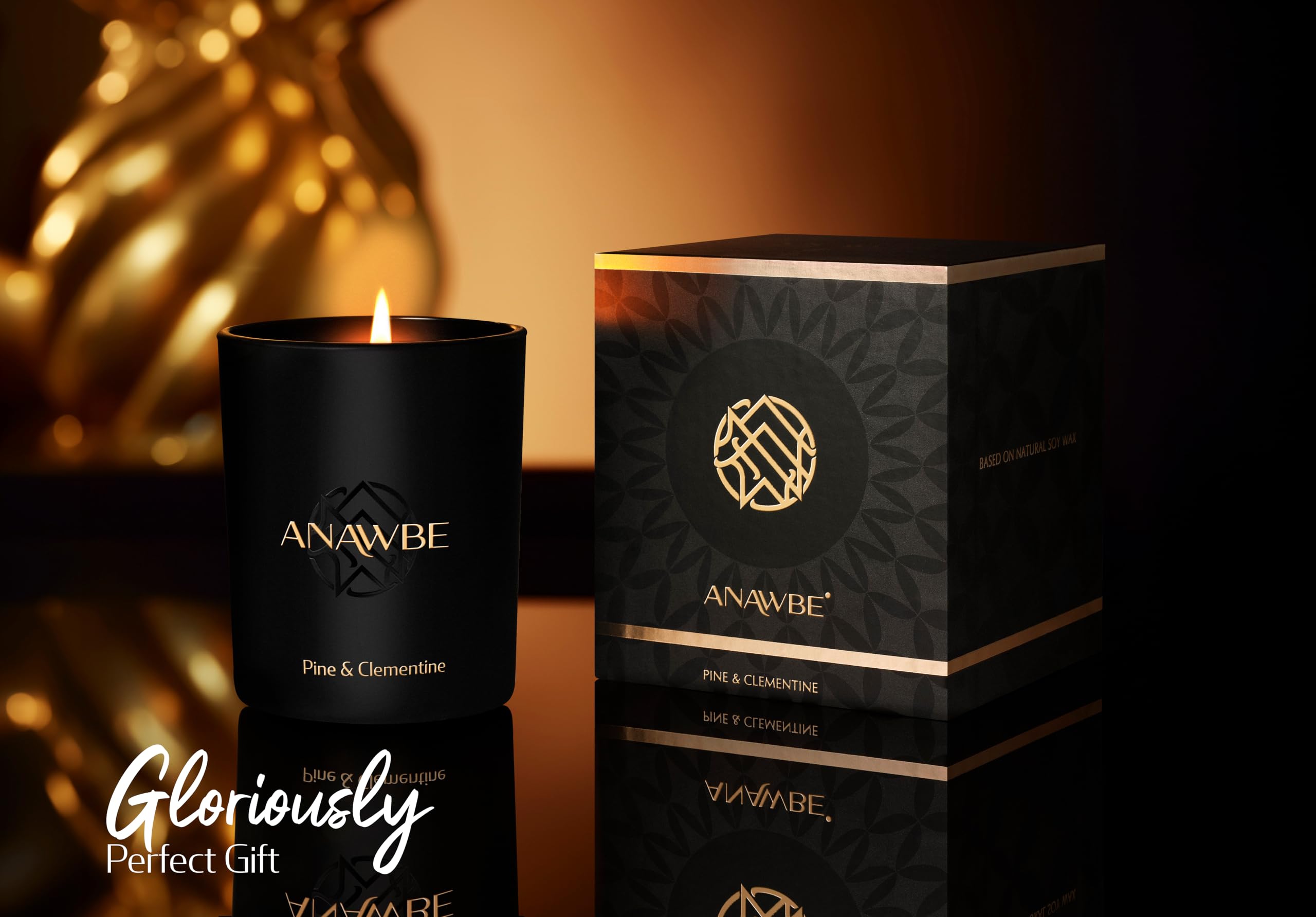 ANAWBE Pine & Clementine Scented Candle, Scented Candles for Men, Soy Candles, Invigorating Pine Candle for Home, Masculine Black Candles, 45-Hour Long-Burning, A Premium Aromatherapy Candle