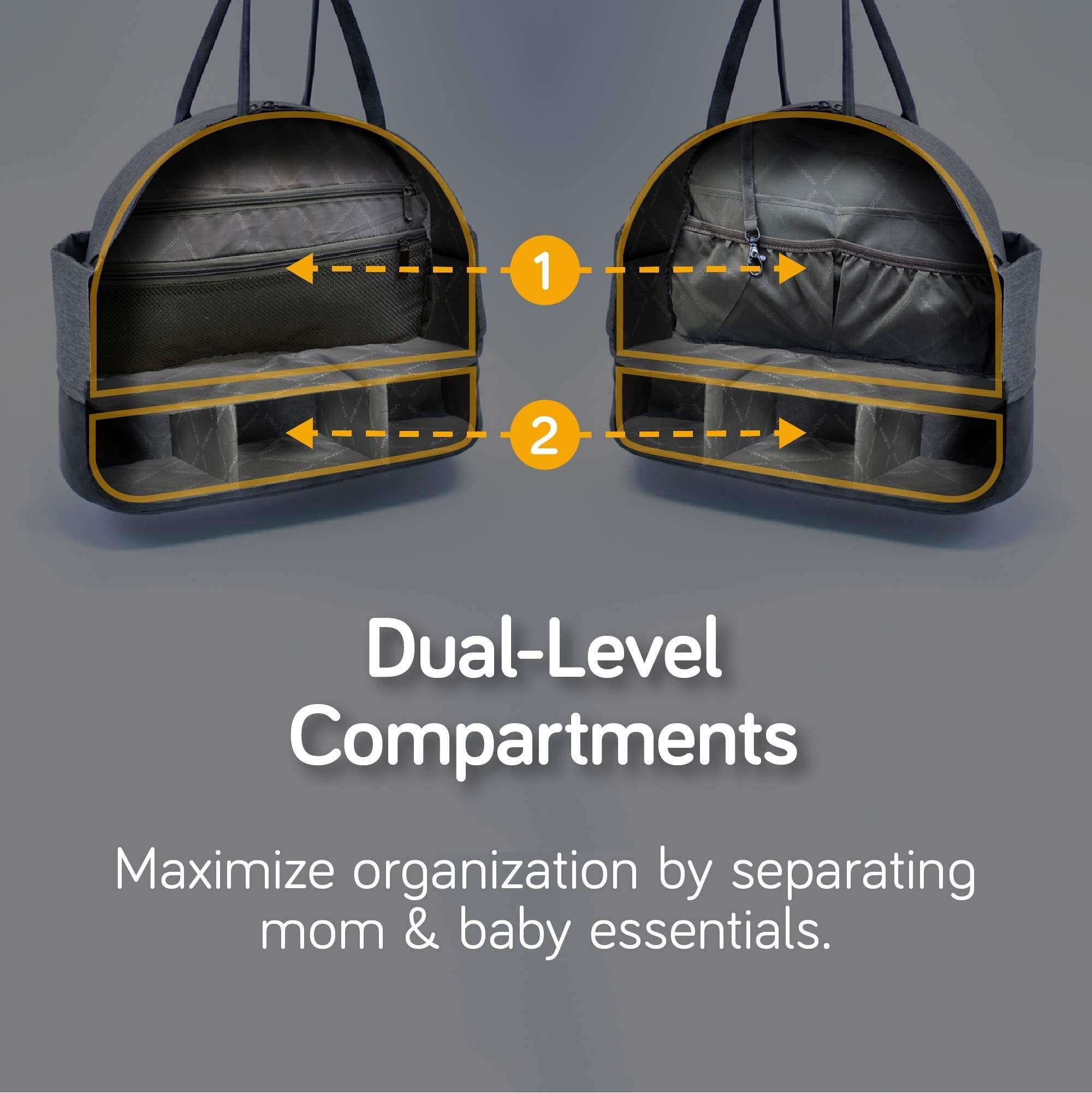 Nanobebe Bebe Diaper Bag Backpack, Travel Diaper Bag with Baby Changing Mat and Stroller Straps, Maternity Back Pack for Multi-Function Baby Care, Large Capacity, Waterproof, Unisex (Stylish Grey)