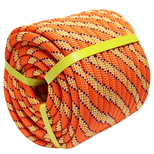 CRAYZA Double Braided Polyester Rope (1/2 in x 50 ft) Strong Arborist Rigging Rope 48 Strands for Tree Work Swing Pulling Sailing, Orange