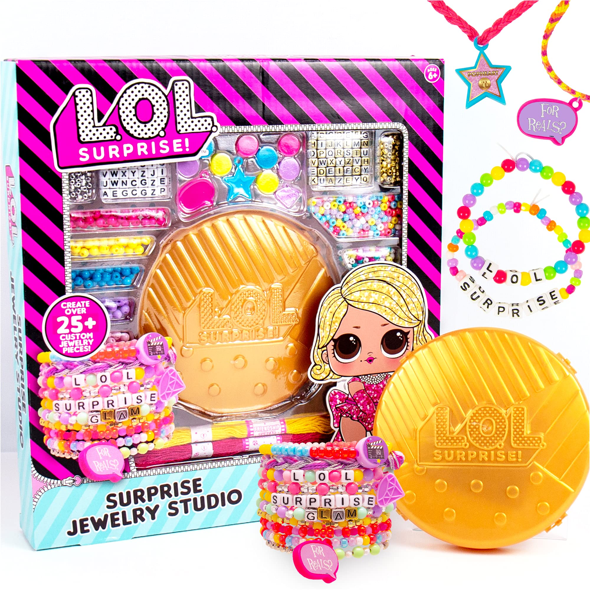 Horizon Group USA L.O.L. Surprise! Surprise Jewelry Case, Double Feature Series, Create Over 25 Custom Jewelry Pieces, Includes L.O.L. Surprise! Charms, 500+ Beads, Jewelry Storage Case & More