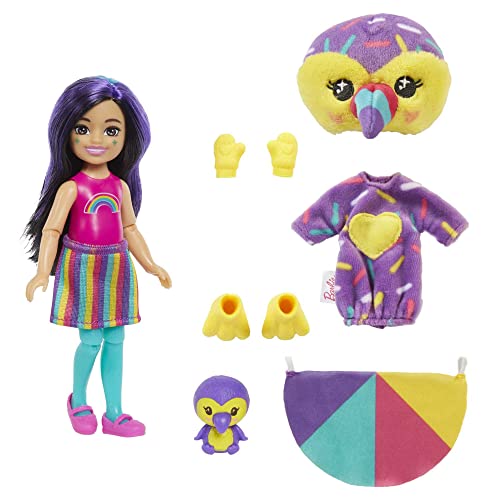 Barbie Cutie Reveal Chelsea Small Doll, Jungle Series Toucan Plush Costume, 7 Surprises Include Mini Pet & Color Change