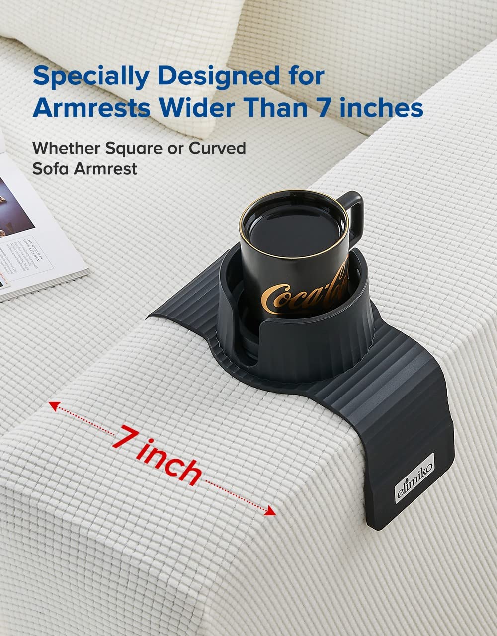 Couch Cup Holder, Elimiko Silicone Sofa Drink Holder with Upgrade Large Cup Holder, for Oversized Mug/Cup/Tumbler/Drink/Coffee/Bottle/Cans (Mocha Brown)