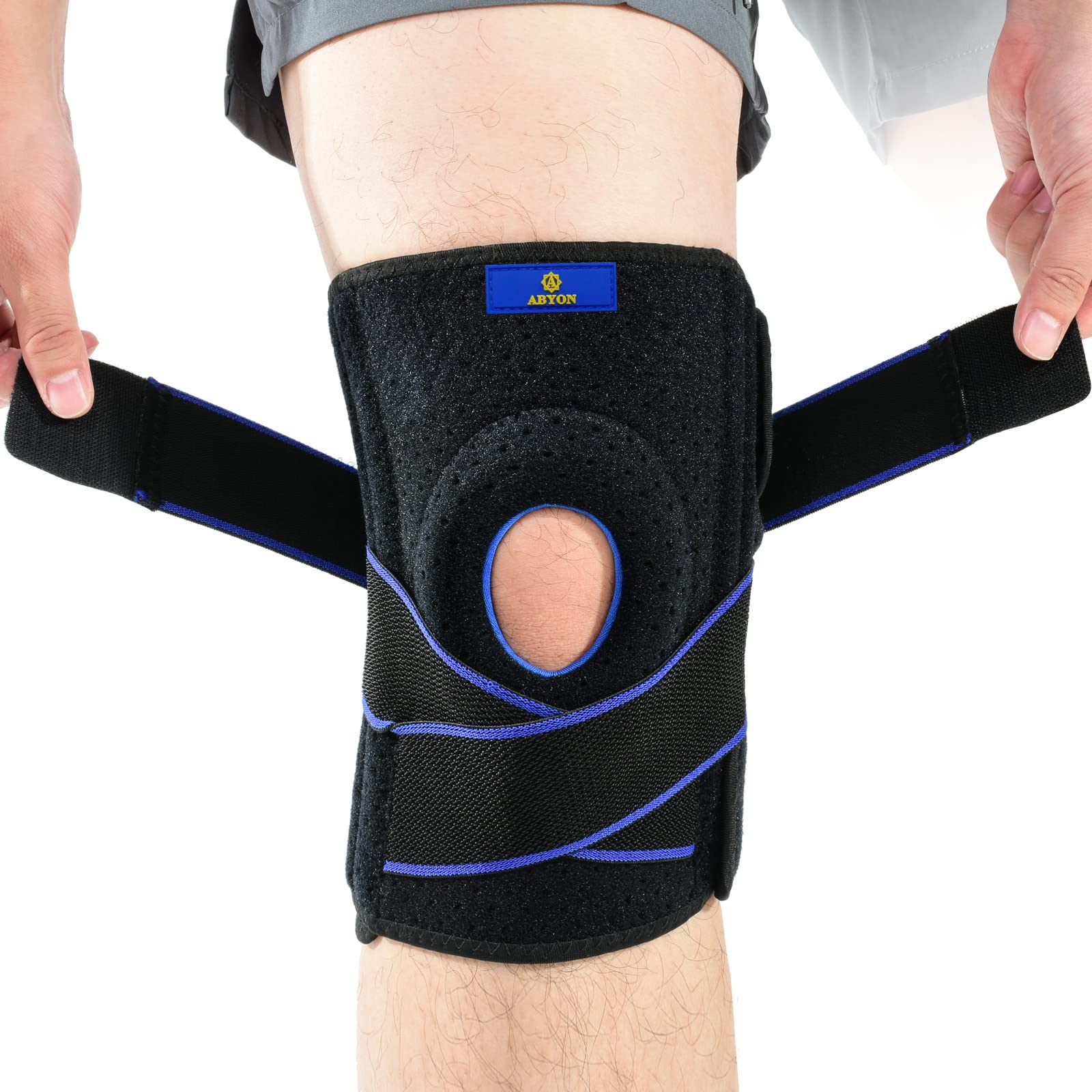 ABYON Knee Brace with Side Stabilizers & Patella Gel Pads for Meniscus Tear, Knee Support with Compression Band for Maximum Knee Pain Support and fast recovery, Non Slip Adjustable Knee Braces for Men