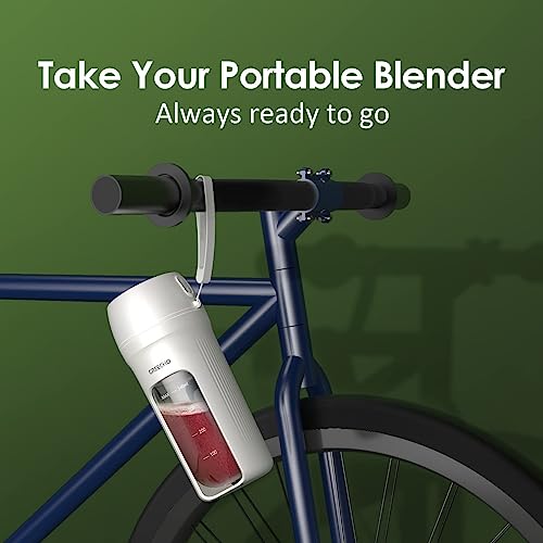 GREECHO Portable Blender, One-handed Drinking Mini Blender for Shakes and Smoothies, 12 oz Personal Blender with Rechargeable USB, Made with BPA-Free Material Juicer, Matte White