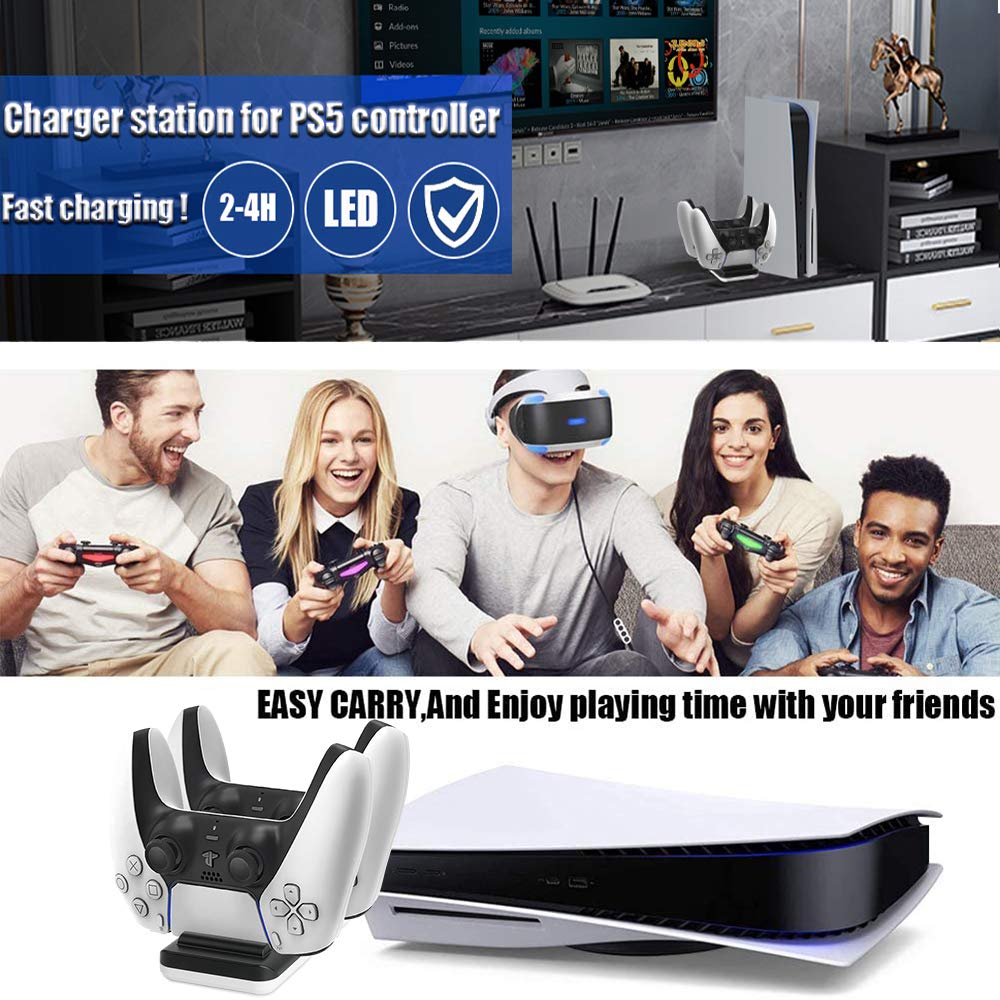 Dual Charger Station for PS5 Controller, Slim Portable Fast Charging Station Charger Dock for PS5/Playstation 5 Controllers with USB C Port Cable
