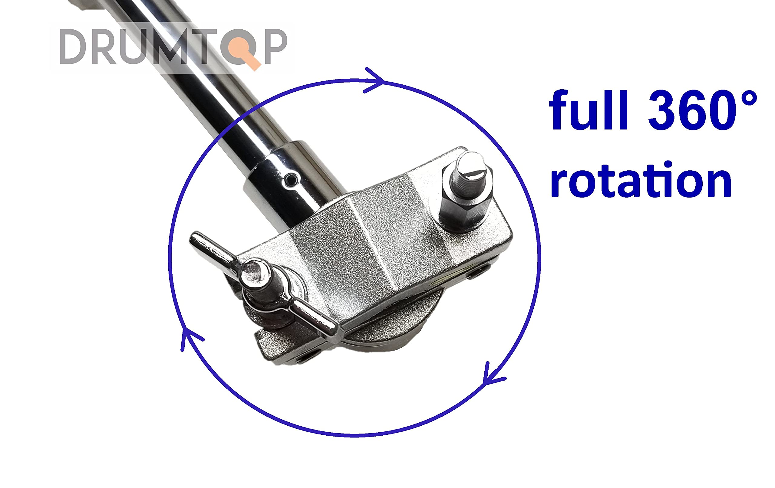 Dual Drum Clamp with 360° Rotation - V-to-V Ratcheting Clamp - Mounting Bracket with Quick-Release Double Clamp - Extended 8.5” Length - By DRUMTOP