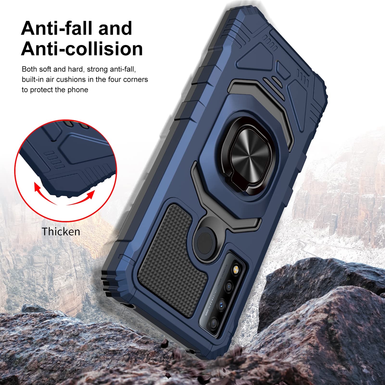 Ailiber for TCL 30XE 5G Phone Case, TCL 20R 5G Case with Screen Protector, Ring Kickstand for Magnetic Car Mount Military Grade, Heavy Duty Full Body Shockproof Protective Cover for TCL 30 XE-Blue