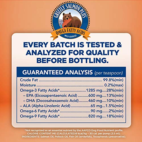 Grizzly Wild Alaskan Salmon Oil Dog Food Supplement Omega 3 Fatty Acids, 16 oz